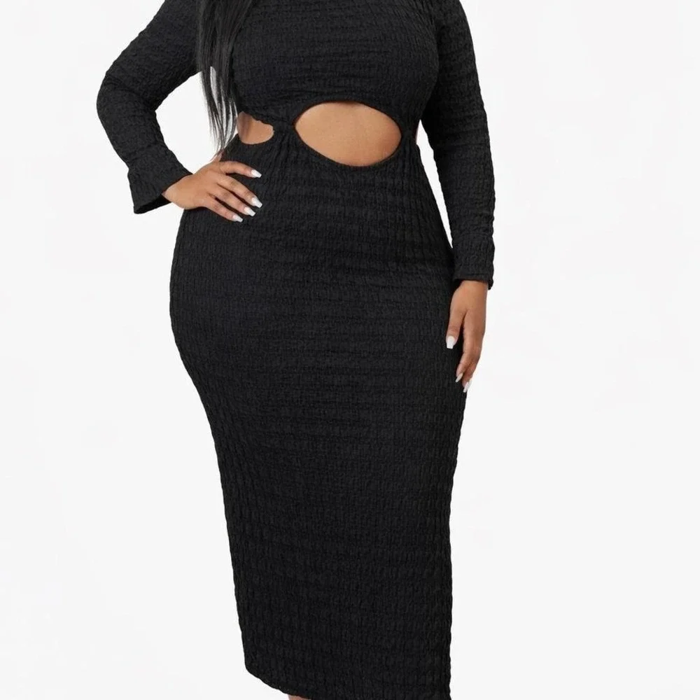 SHEIN | Dresses | Black Lace Dress With Cut Out Back And Sleeves Size ...